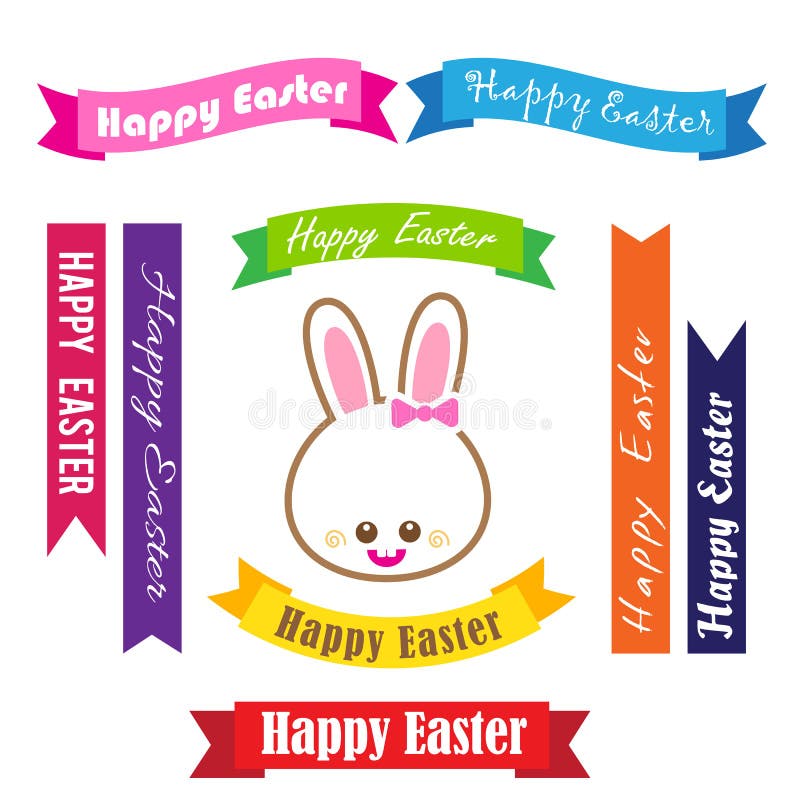 Collection of Happy Easter on Ribbon Tag Stock Vector - Illustration of ...