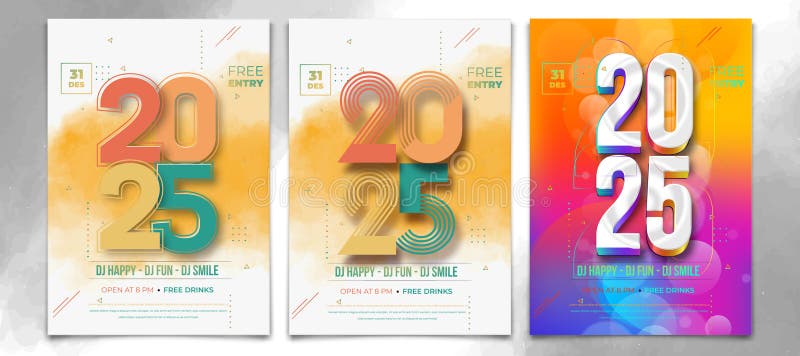 Collection of Happy New Year 2025 Posters. Party Invitations Stock ...