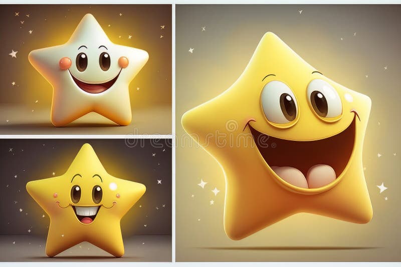 Collection of Happy, Smiling, Joyful Cartoon Style Star. Generative Ai ...