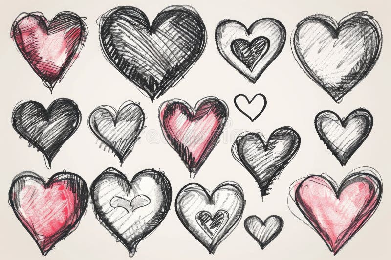 A Collection of Heart Drawings, Perfect for Valentine S Day Projects ...
