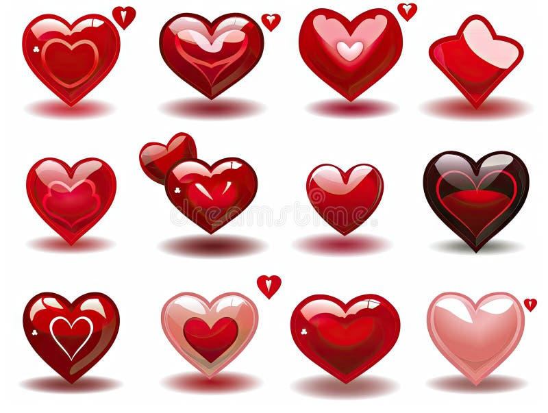 A Collection of Heart Illustrations in Various Styles and Shades Stock ...