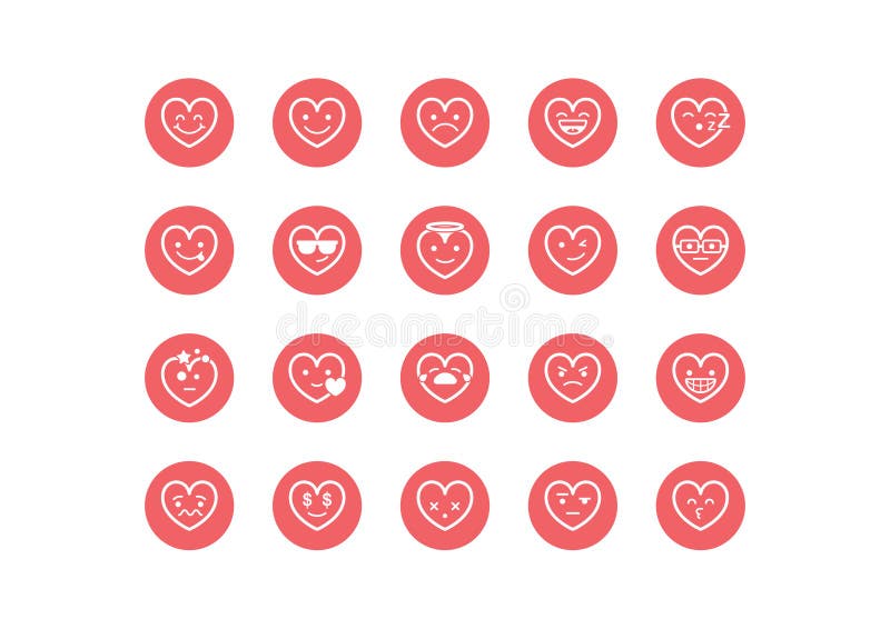 Collection of Heart Smiley Icons. Vector Illustration Decorative Design ...
