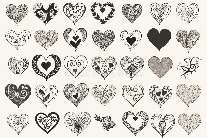 Collection of Hearts with Different Patterns, Suitable for Various ...