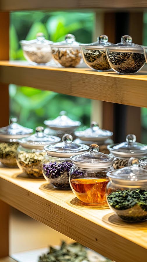A Collection of Herbal Teas Displayed at a Spa Refreshment Corner. Pic ...