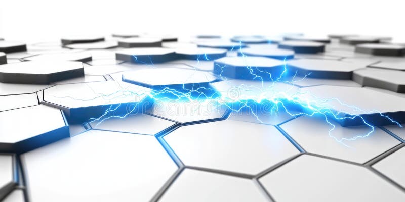 A Collection of Hexagons Featuring a Bright Blue Lightning Bolt at Its ...