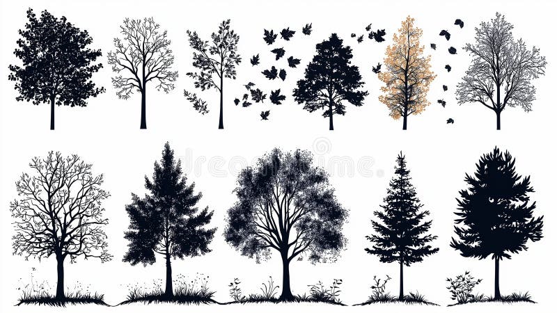 Diverse Tree Silhouettes Collection Stock Illustration - Illustration ...