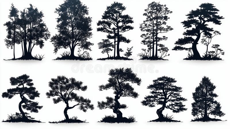 Diverse Tree Silhouettes Collection Stock Illustration - Illustration ...