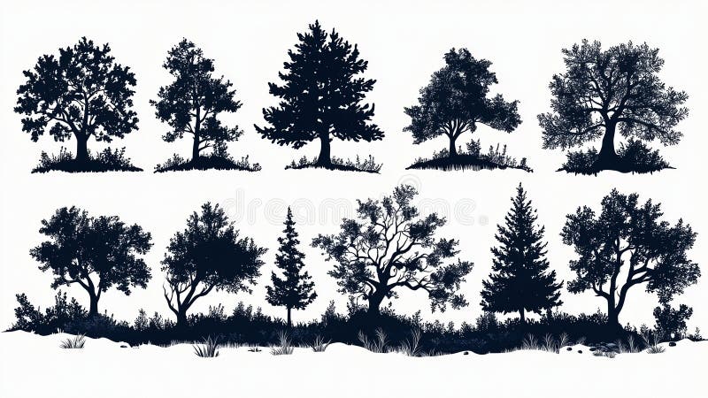 Diverse Tree Silhouettes Collection Stock Illustration - Illustration ...