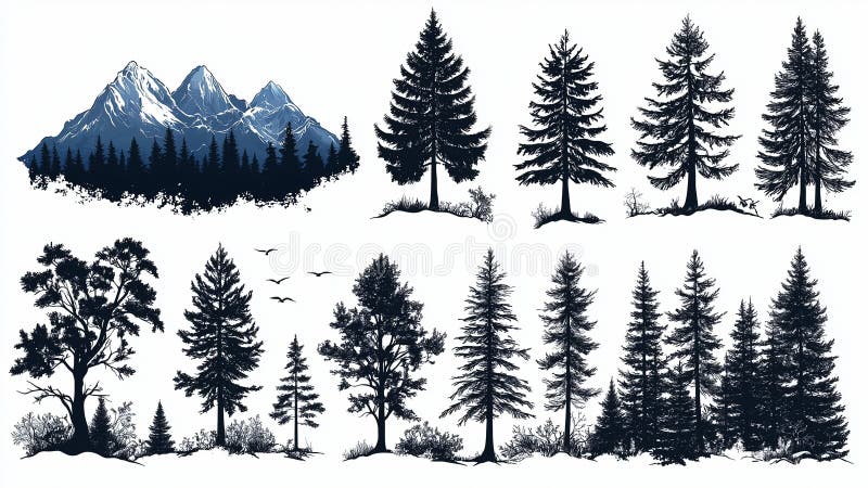Diverse Tree Silhouettes Collection Stock Illustration - Illustration ...