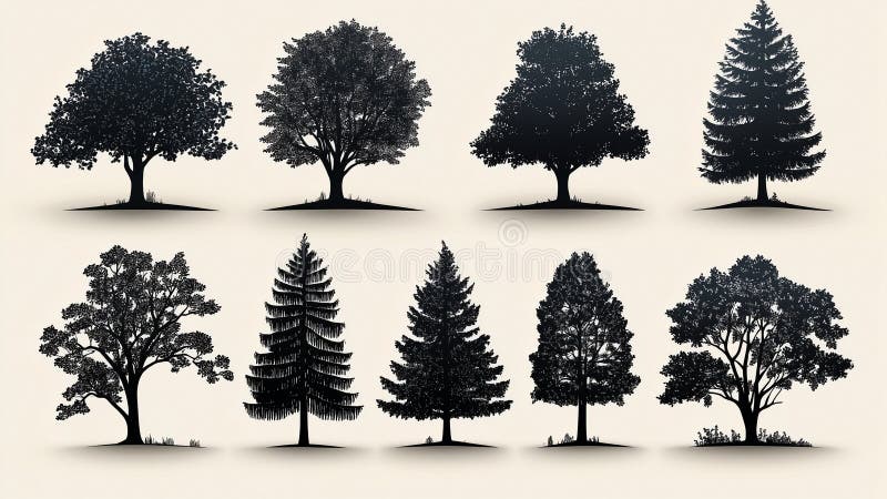 Diverse Tree Silhouettes Collection Stock Illustration - Illustration ...