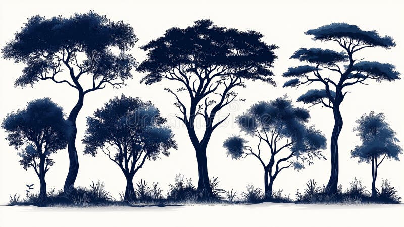 Diverse Tree Silhouettes Collection Stock Illustration - Illustration ...