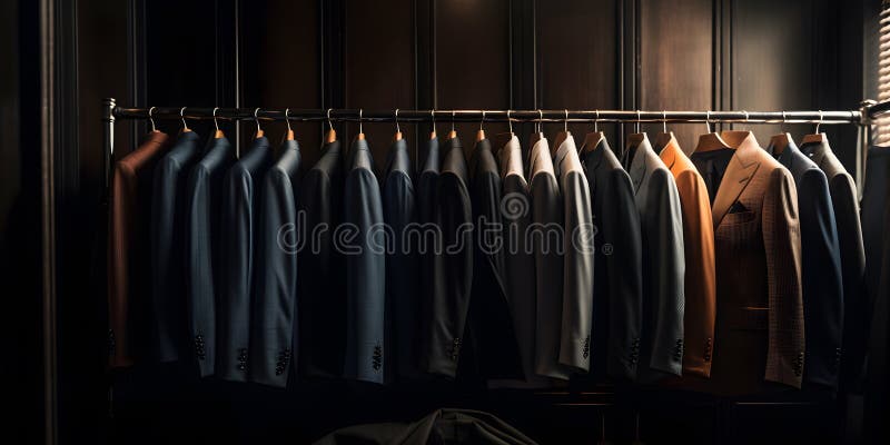 Collection of High-end Suits Hang in a Walk-in Closet Two Generative AI ...