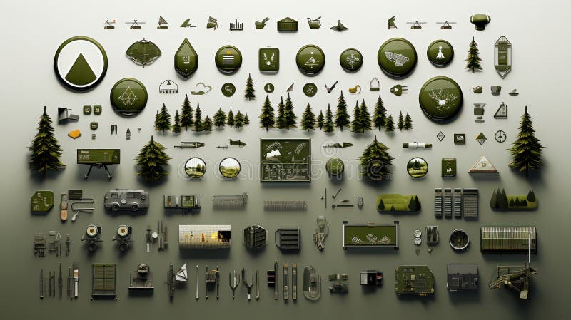 Icon Set in Dark Olive-Green Stock Illustration - Illustration of ...