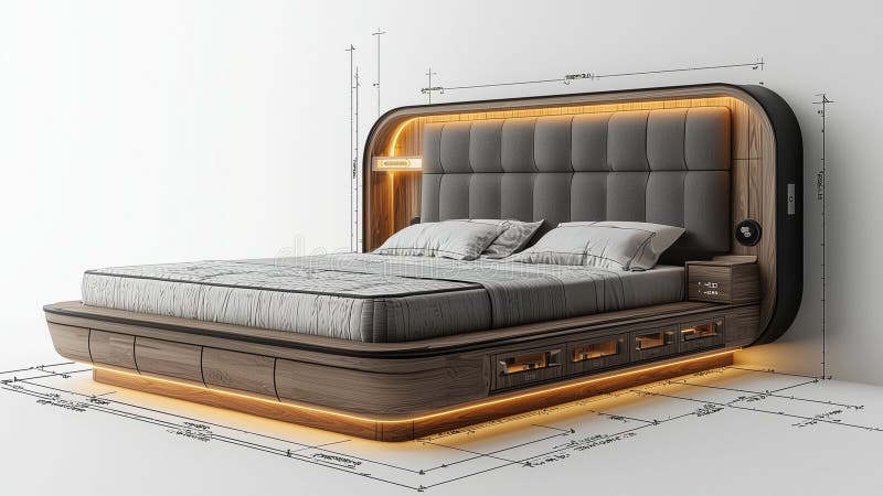 Futuristic Smart Bed with Blueprint Details Stock Illustration ...