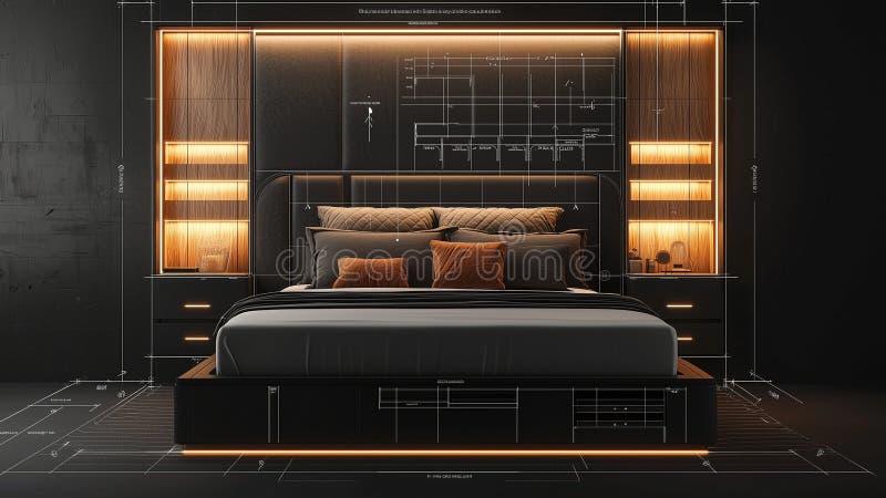 Futuristic Smart Bed with Blueprint Details Stock Illustration ...
