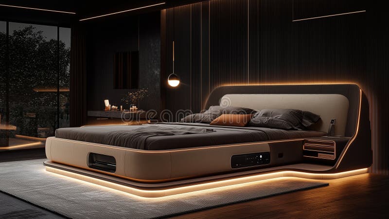 Futuristic Smart Bed with Blueprint Details Stock Illustration ...