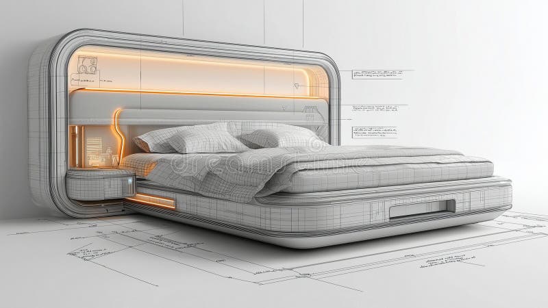 Futuristic Smart Bed with Blueprint Details Stock Illustration ...