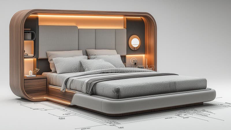 Futuristic Smart Bed with Blueprint Details Stock Illustration ...