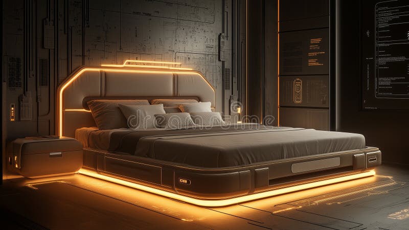 Futuristic Smart Bed with Blueprint Details Stock Illustration ...