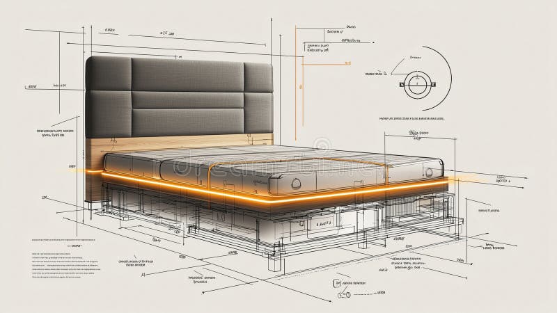 Futuristic Smart Bed with Blueprint Details Stock Illustration ...