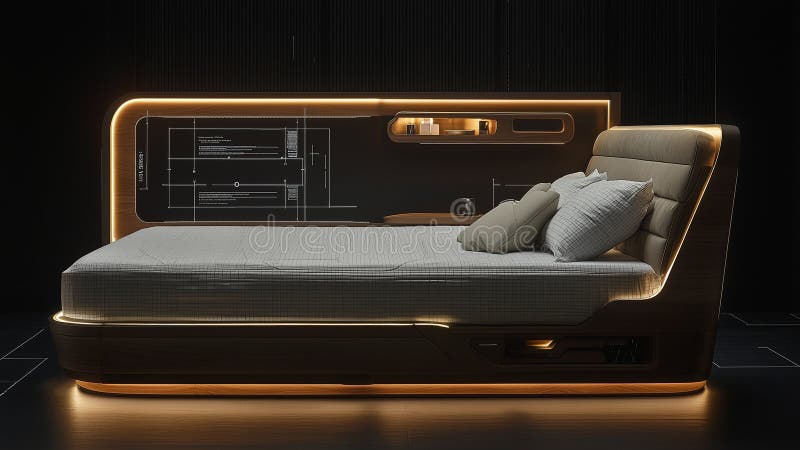 Futuristic Smart Bed with Blueprint Details Stock Illustration ...