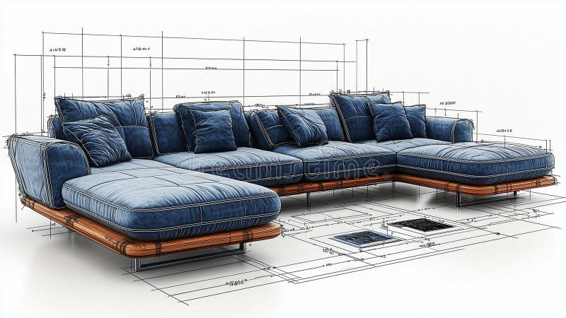Modern Modular Sofa with Blueprint Details Stock Illustration ...