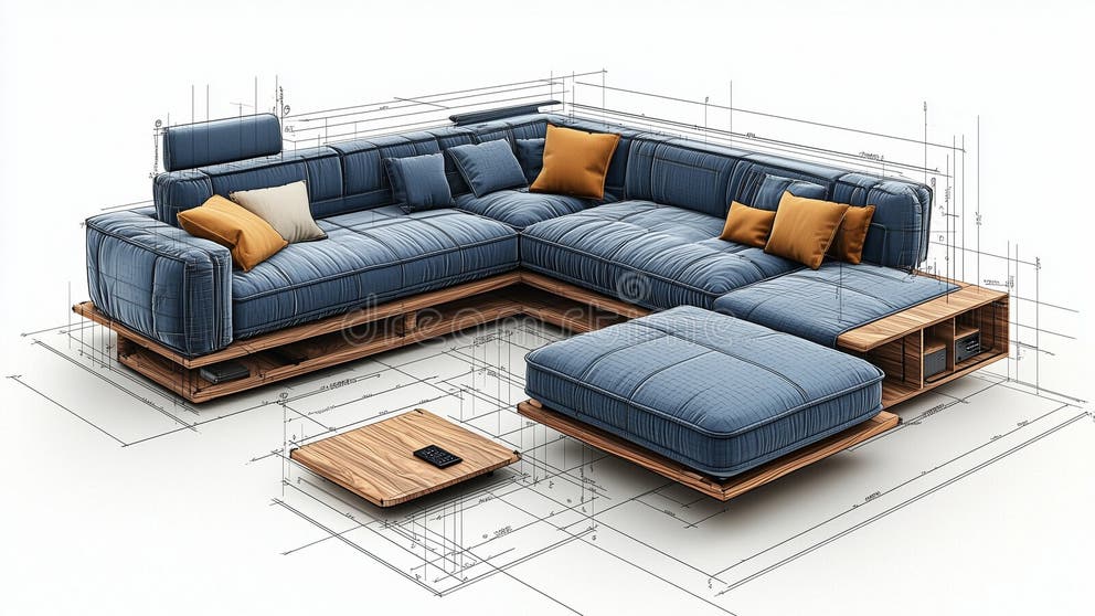 Modern Modular Sofa with Blueprint Details Stock Illustration ...