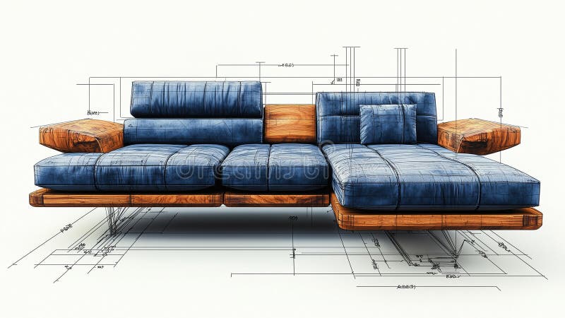 Modern Modular Sofa with Blueprint Details Stock Illustration ...