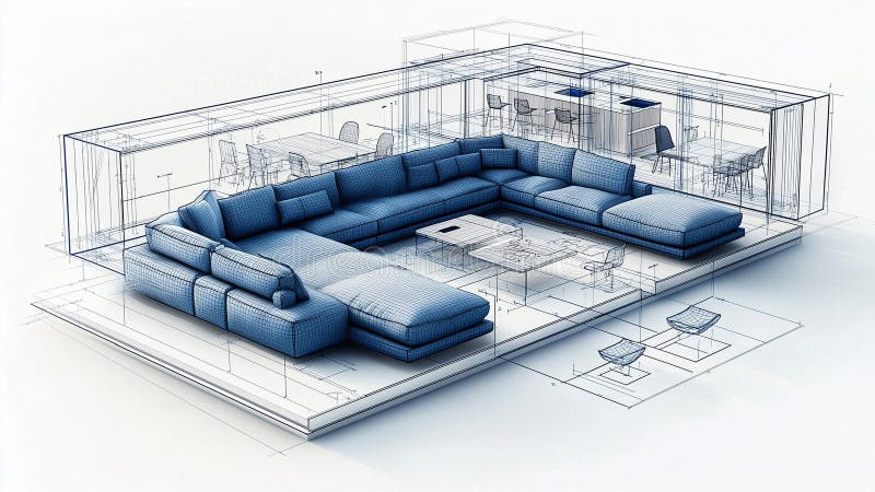 Modern Modular Sofa with Blueprint Details Stock Illustration ...