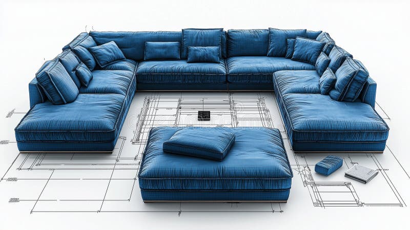 Modern Modular Sofa with Blueprint Details Stock Illustration ...