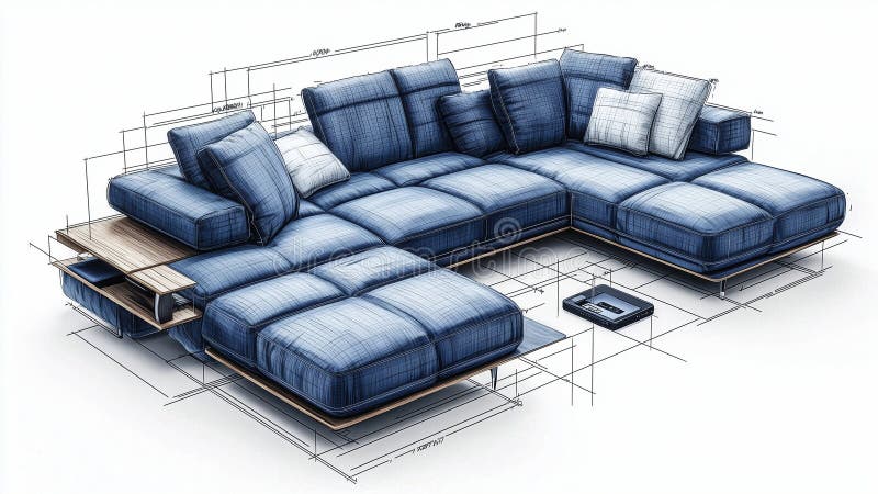 Modern Modular Sofa with Blueprint Details Stock Illustration ...