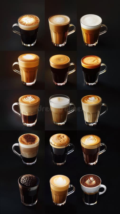 A Variety of Coffee Beverages Showcasing Unique Styles and Flavors in ...