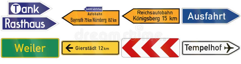 Collection of Historic and Current Guide Signs in Germany Stock ...