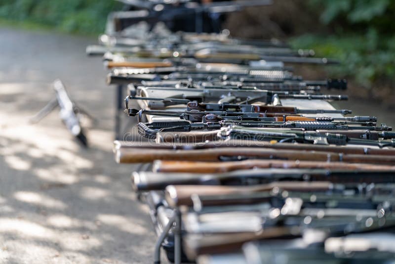 Collection of Historical and Modern Weapons on the Shooting Range Stock ...