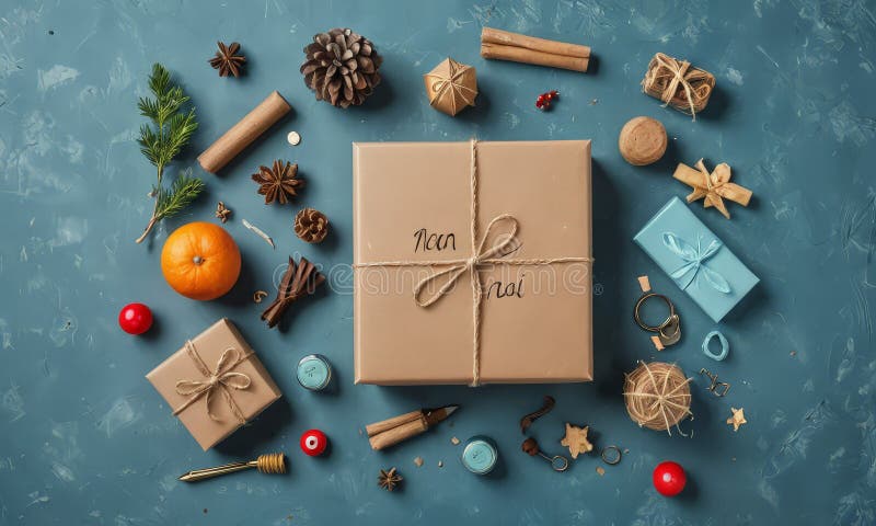 Collection Holiday-themed Items, Including Gift Box, Pine Cones ...