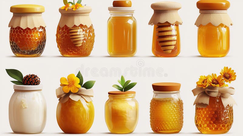 Collection of Honey Jars in Various Shapes and Sizes, Showcasing ...