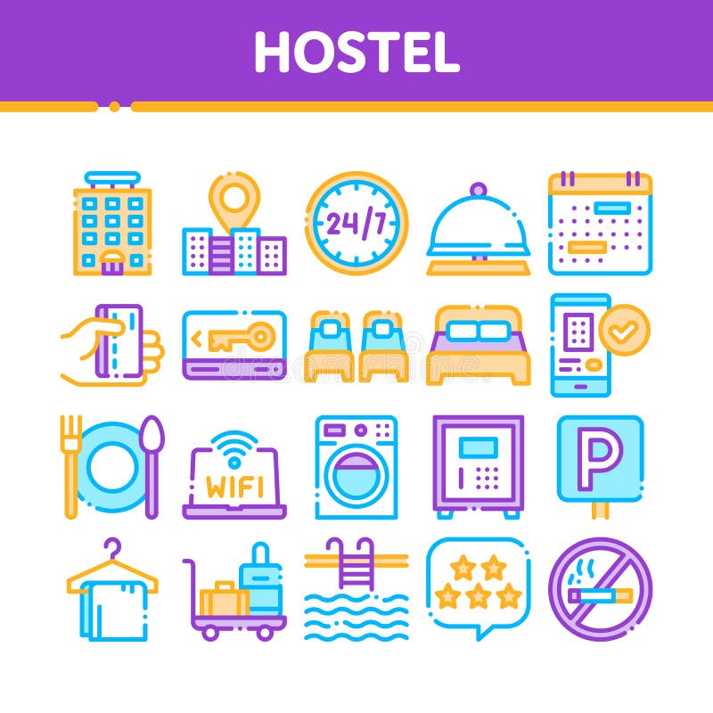 Collection Hostel Elements Vector Sign Icons Set Stock Vector ...