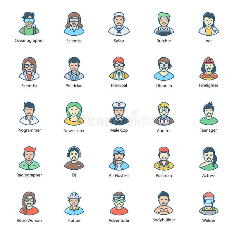 Collection of Human Avatars in Flat Style Stock Vector - Illustration ...