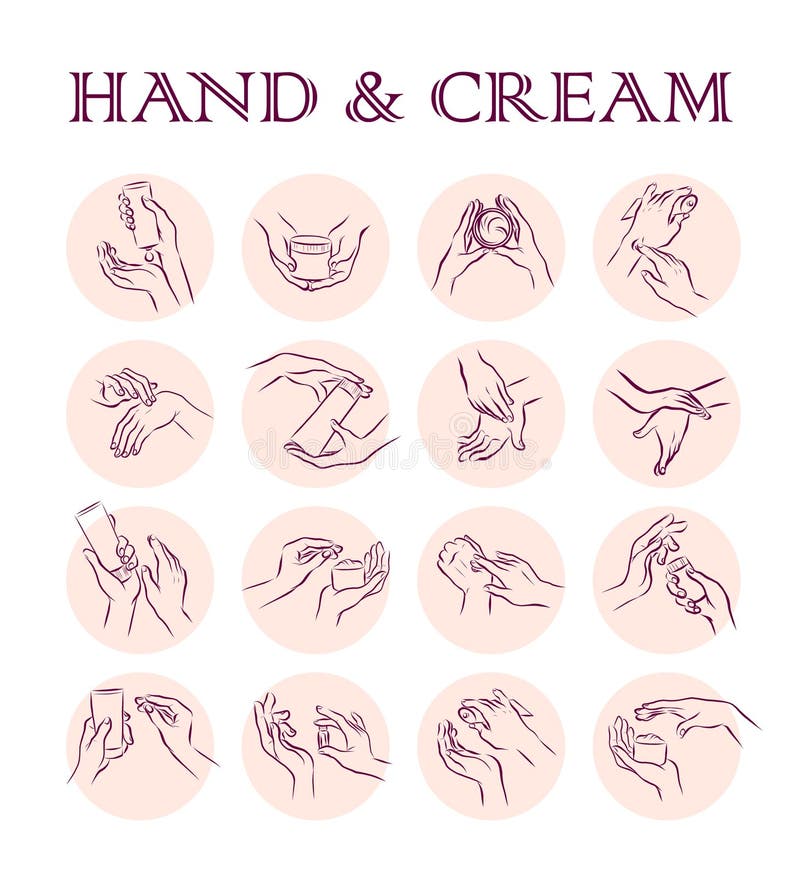 Collection of Human Hands with Hand Cream and Moisturizer Tube in ...