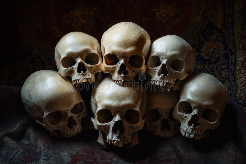 A Collection of Human Skulls Arranged in a Striking Composition. the ...