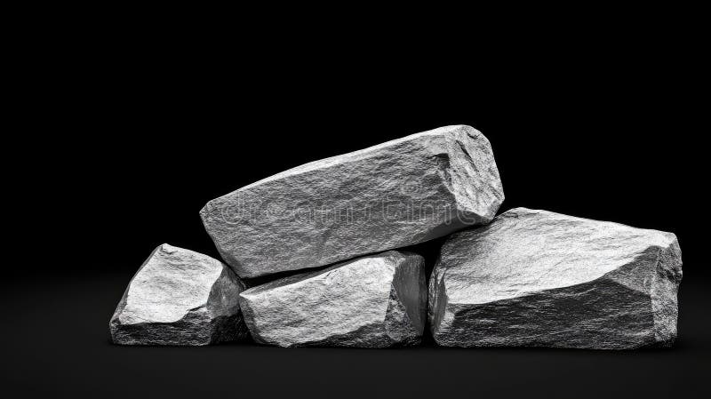 A Collection of Hyper-realistic Silver Rocks Rests on a Sleek Surface ...