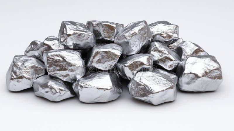 A Collection of Hyper-realistic Silver Rocks Rests on a Sleek Surface ...
