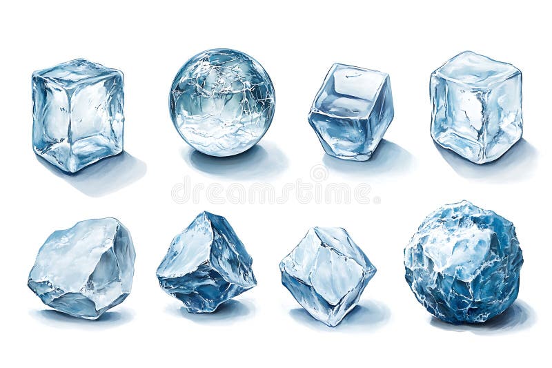 Collection of Ice Cubes in Various Shapes and Sizes Stock Illustration ...