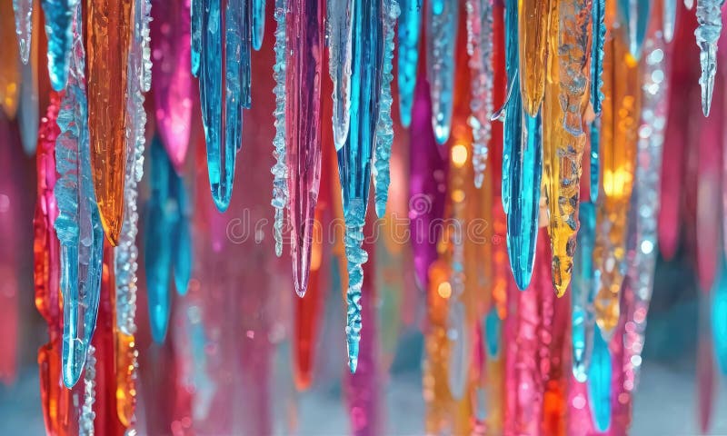 A Collection of Icicles in Various Colors Hanging from a Ceiling. Stock ...
