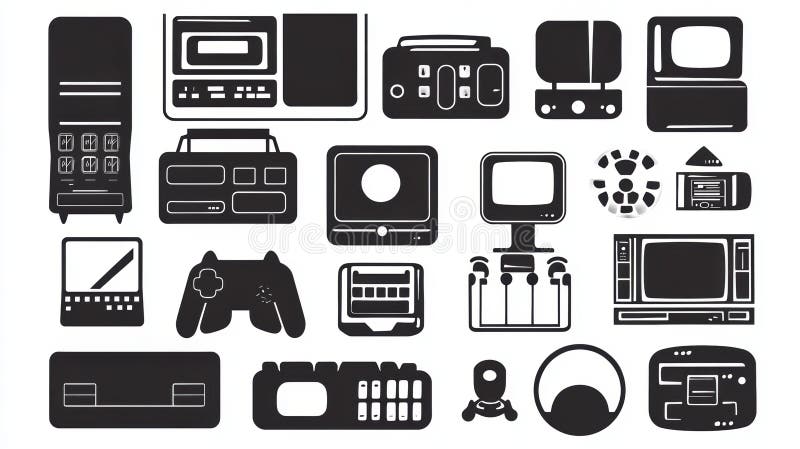 Retro Tech Icons stock illustration. Illustration of stereo - 367461606