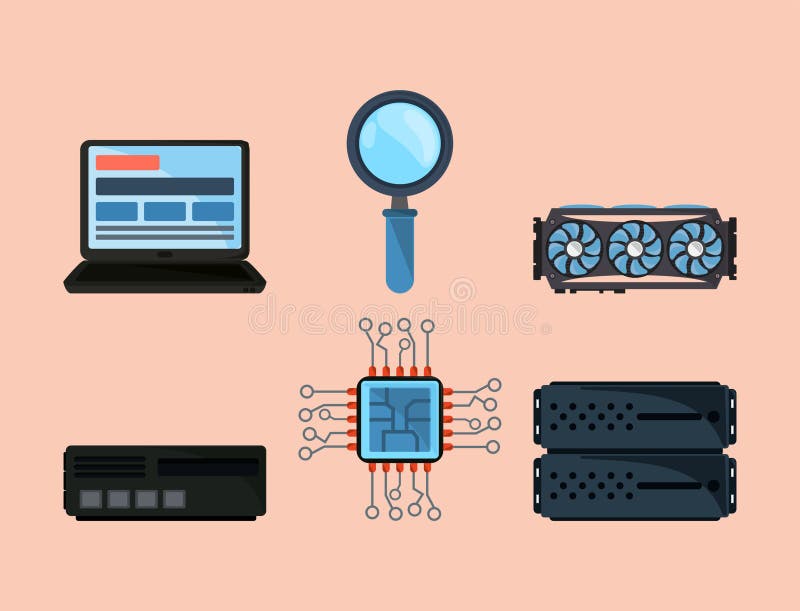 Collection icons computer stock vector. Illustration of icon - 229724927