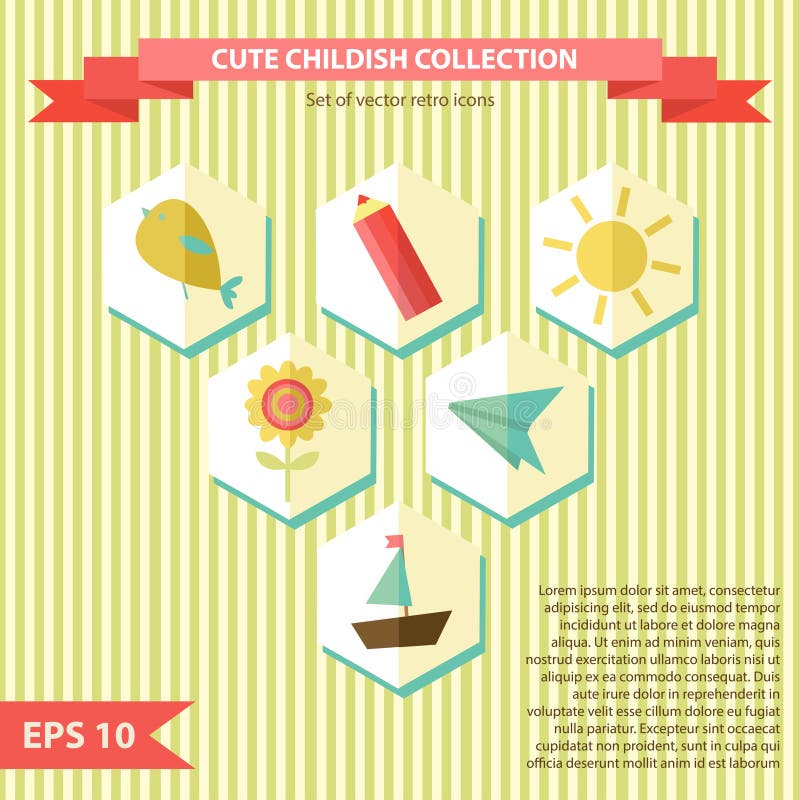 Collection of Icons with Cute Childish Illustrations Stock Vector ...