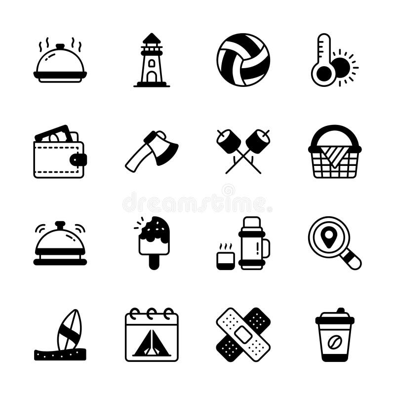 Collection of Icons Representing Summer Activities and Leisure Stock ...