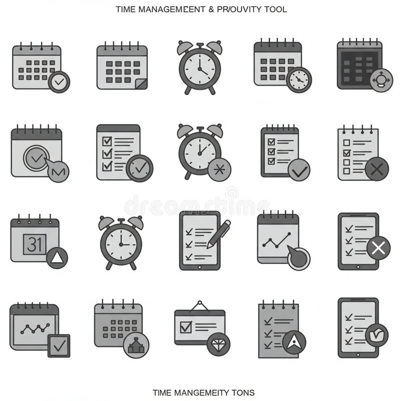 Collection of Icons Representing Time Management and Productivity Tools ...