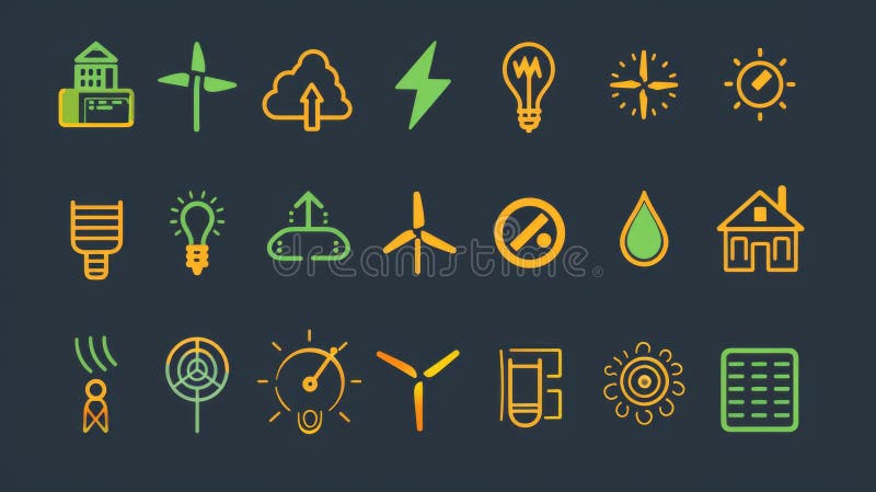 A Collection of Icons Representing Various Forms of Energy Stock ...
